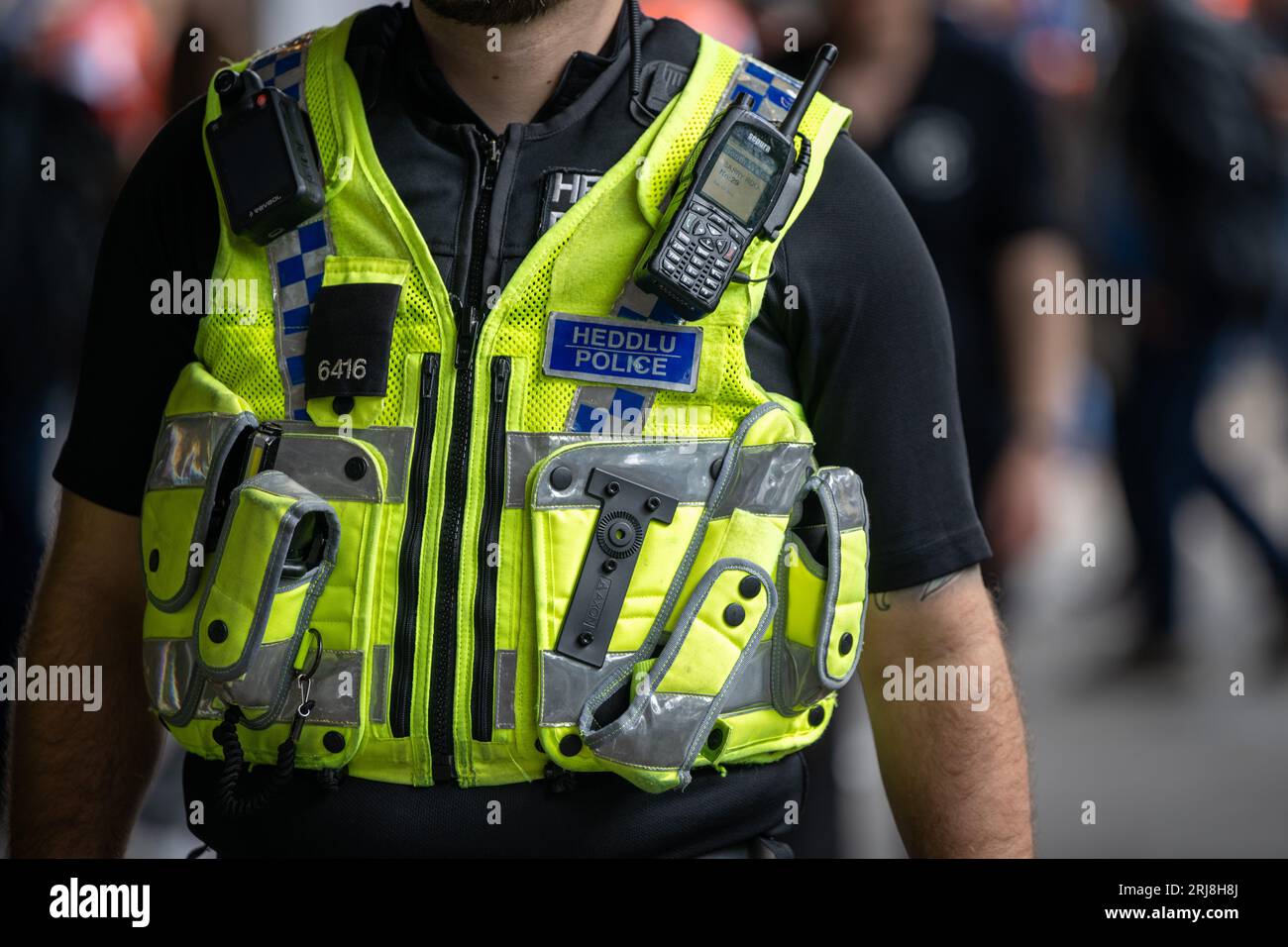 CARDIFF, WALES - AUGUST 12: A police officer on August 12, 2023 in ...