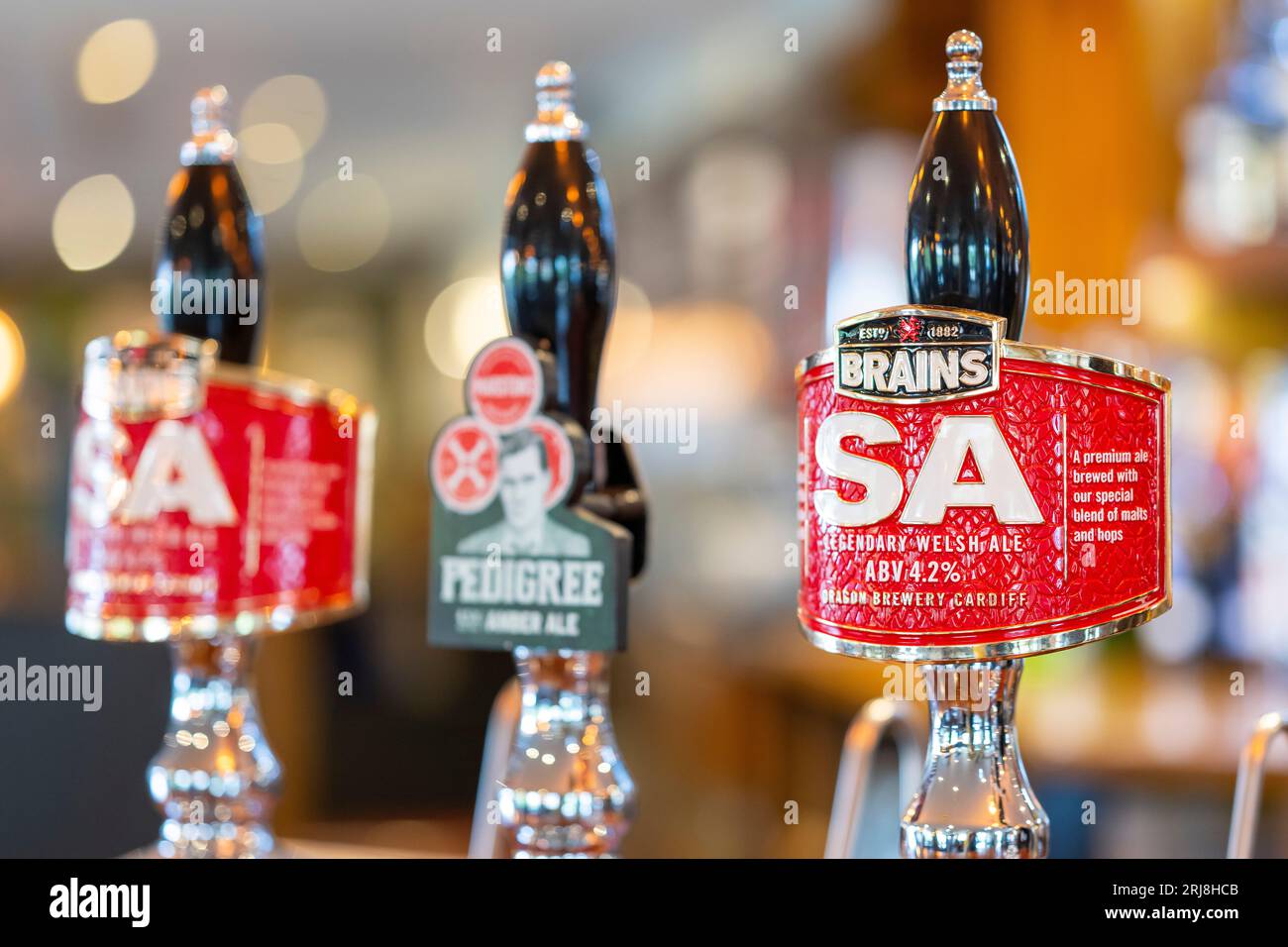 CARDIFF, WALES - JUNE 1: Brains SA beer on sale in a pub on June 1 ...