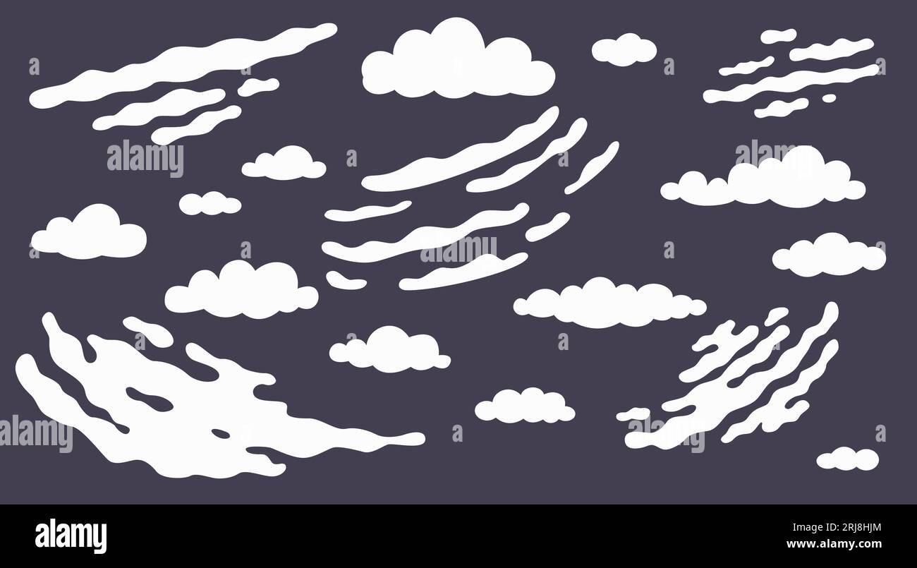Cartoon clouds. Different types or shapes meteorological phenomena ...
