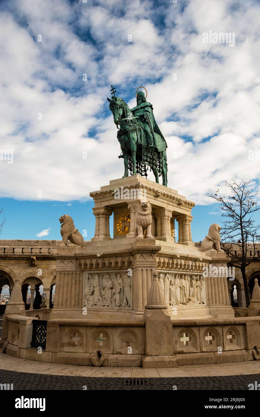 Limestone foundation of bronze statue of the First King of Hungary and ...