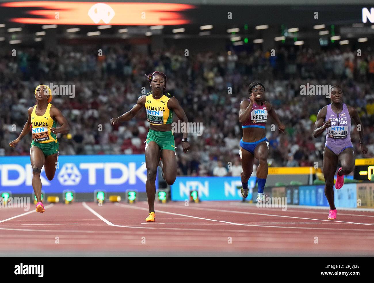 Jamaica's Shelly-Ann Fraser-Pryce, Jamaica's Shericka Jackson, USA's Brittany Brown and Great ...