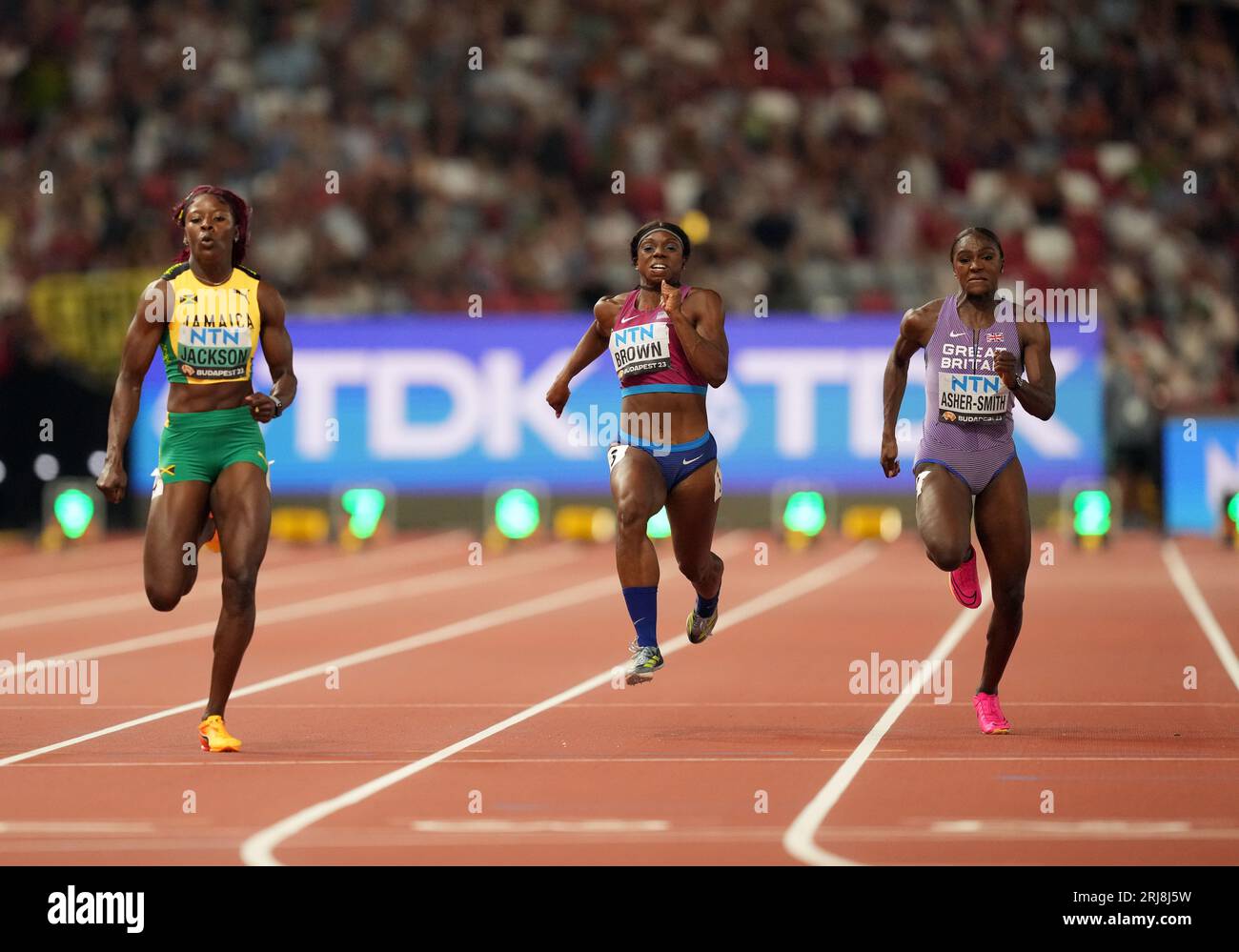 Jamaica's Shericka Jackson, USA's Brittany Brown and Great Britain's ...