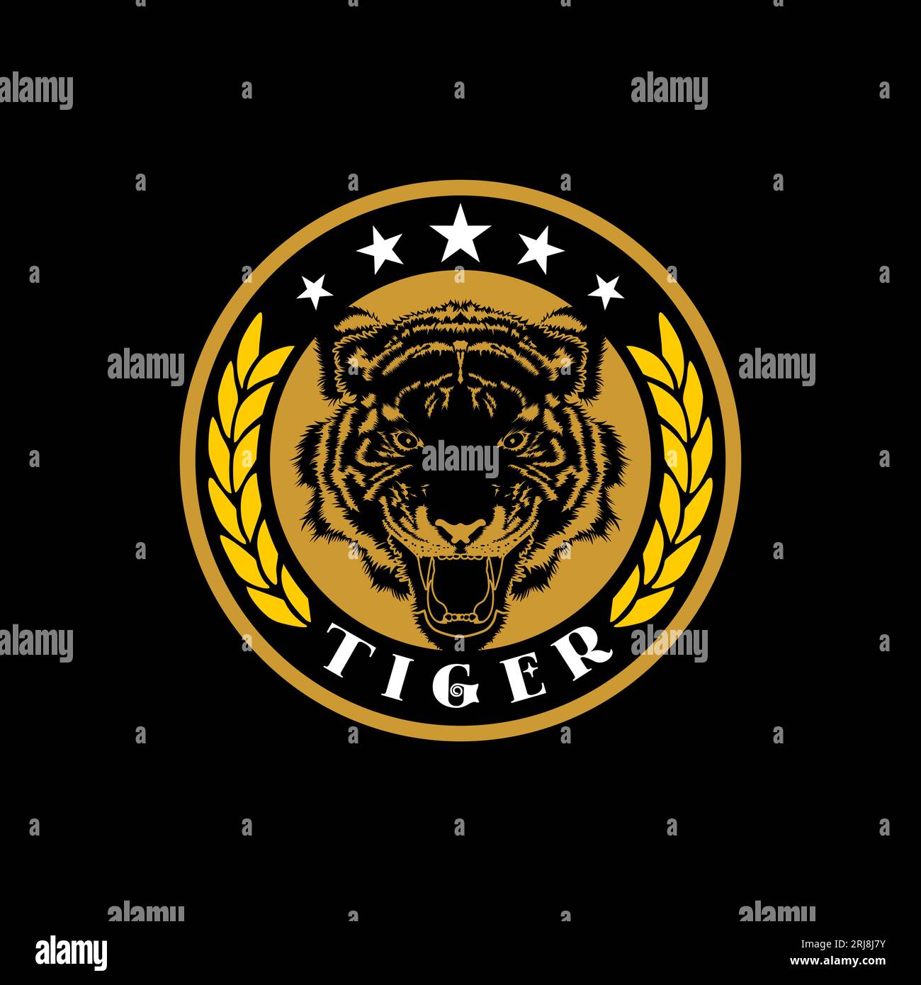 tiger medal logo vector, military symbol lion head with laurel design ...