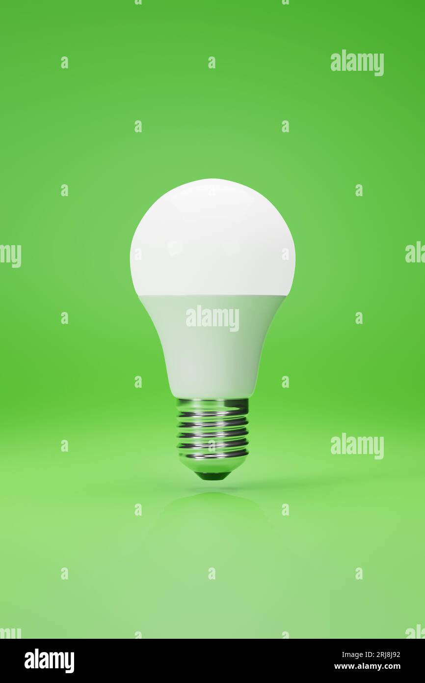 Led bulb on isolated on green background. Idea and inspiration concept ...