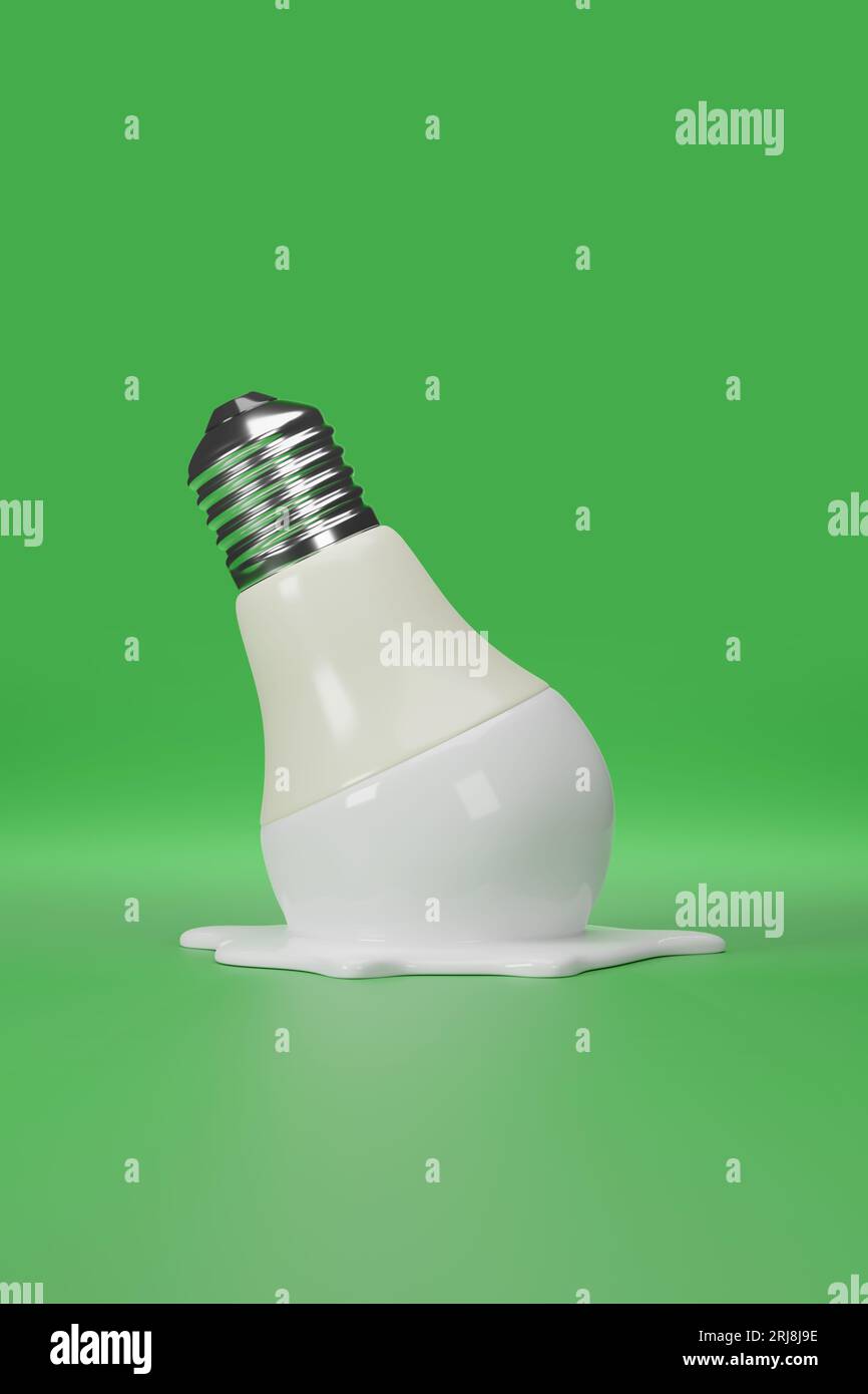 Melted led bulb on green background. 3d illustration Stock Photo - Alamy