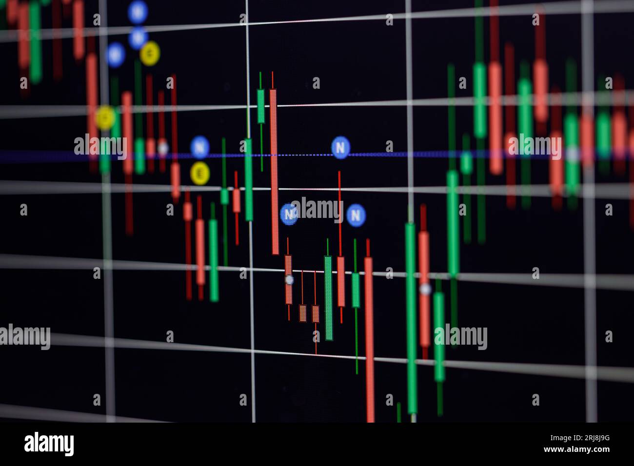 Screen with candlestick chart on dark background. Forex concept Stock ...