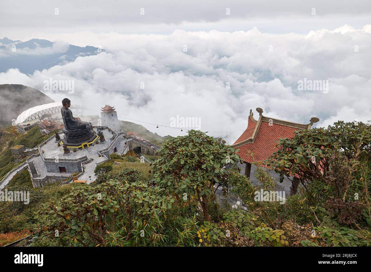 Aerial view of the temples on Phan Xi Pang (Fansipan) summit in the Lào ...