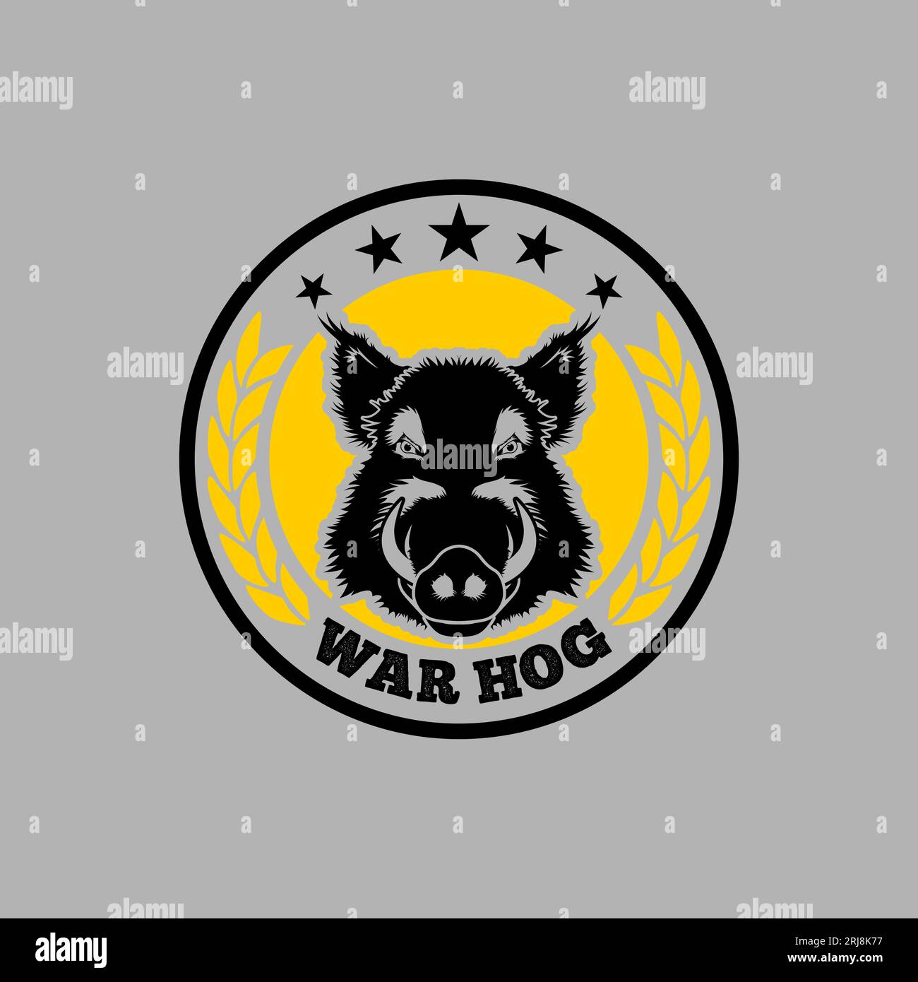 Boar head medal in laurel wreath design vector, Logo Coin with boar ...