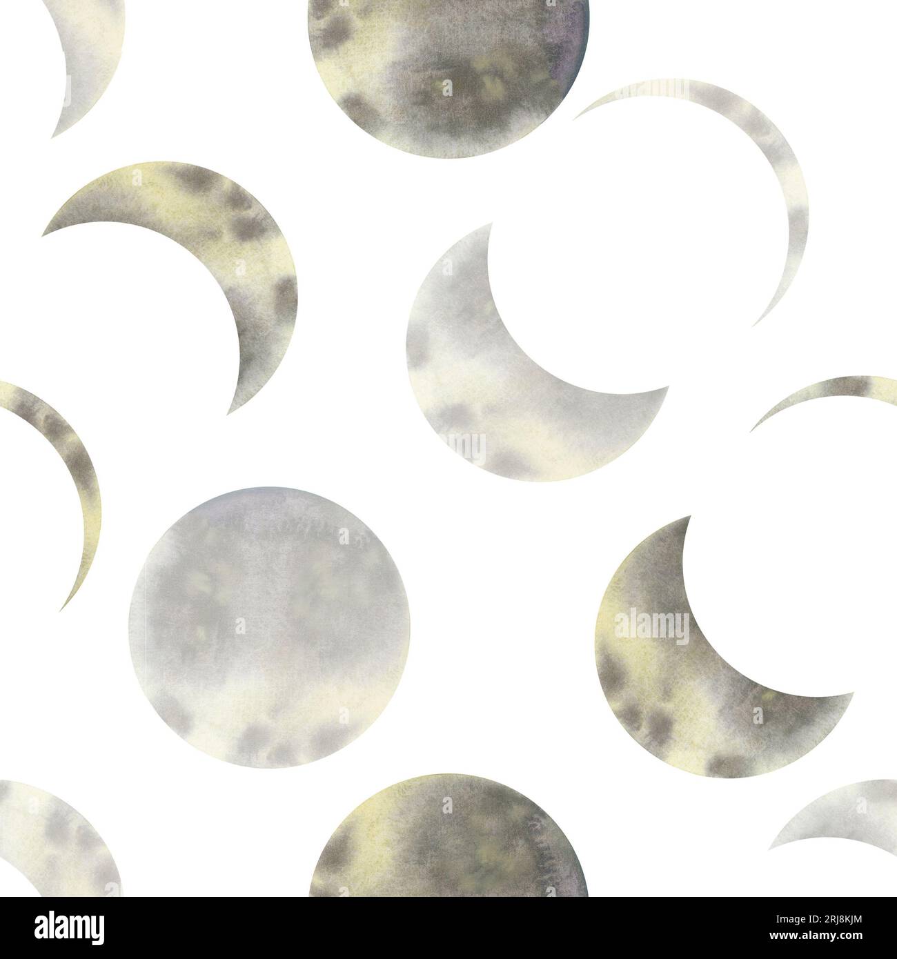 Moon abstract seamless pattern. Watercolour illustration phase of Moon ...