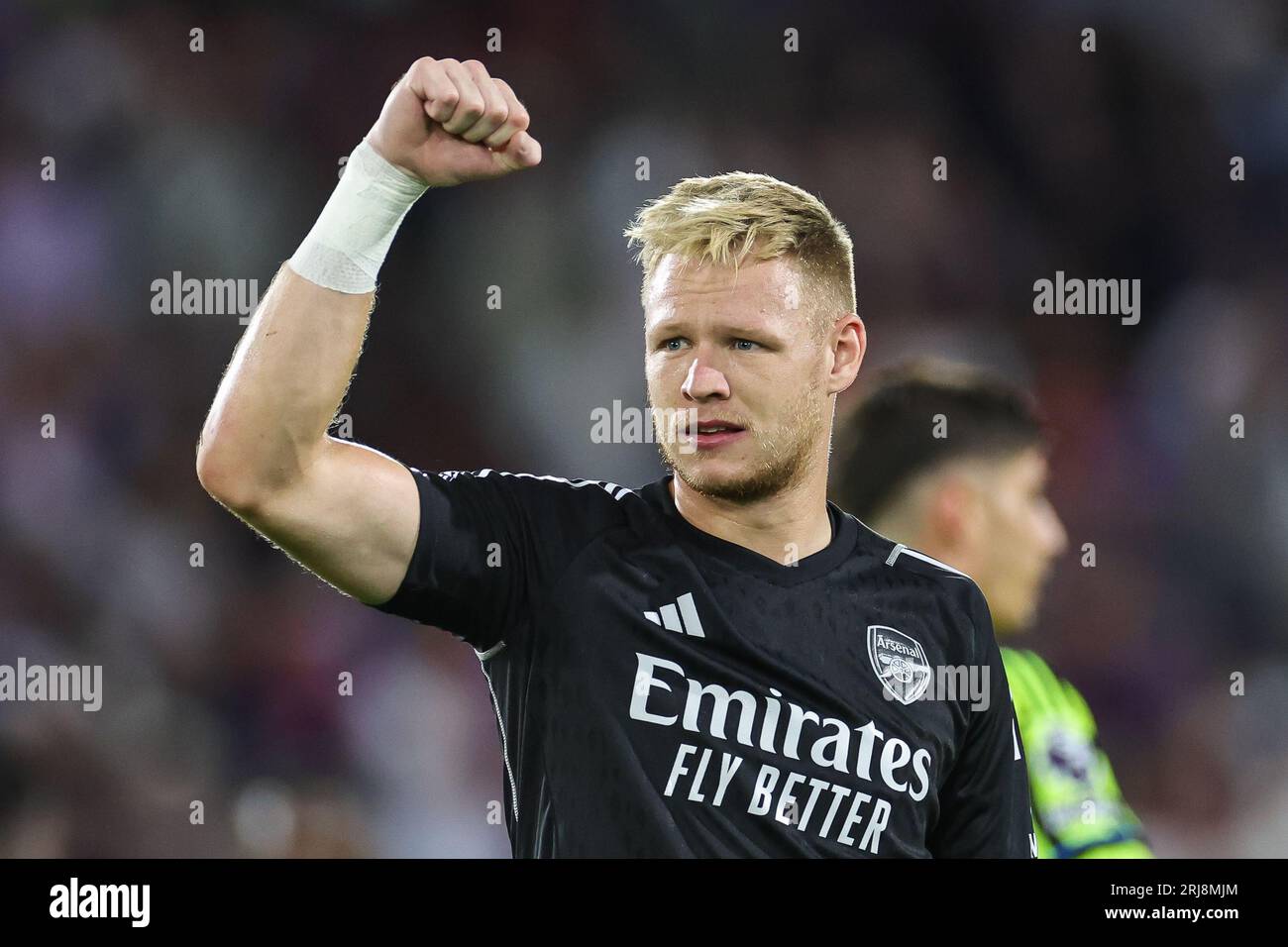 Aaron Ramsdale #1 of Arsenal salutes the fans at the end of the Premier ...