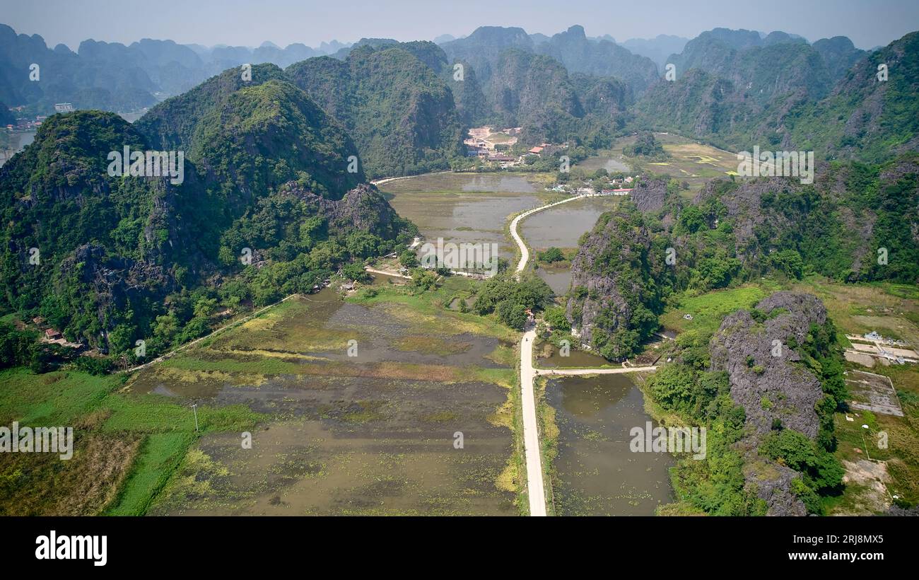 Aerial view for rice fields in Tam Coc Vietnam Stock Photo - Alamy