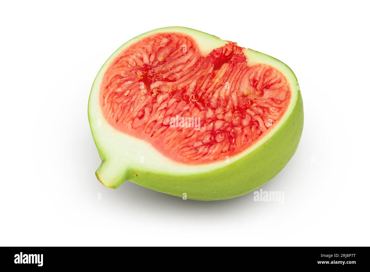Ripe green fig fruit half isolated on white background with full depth ...