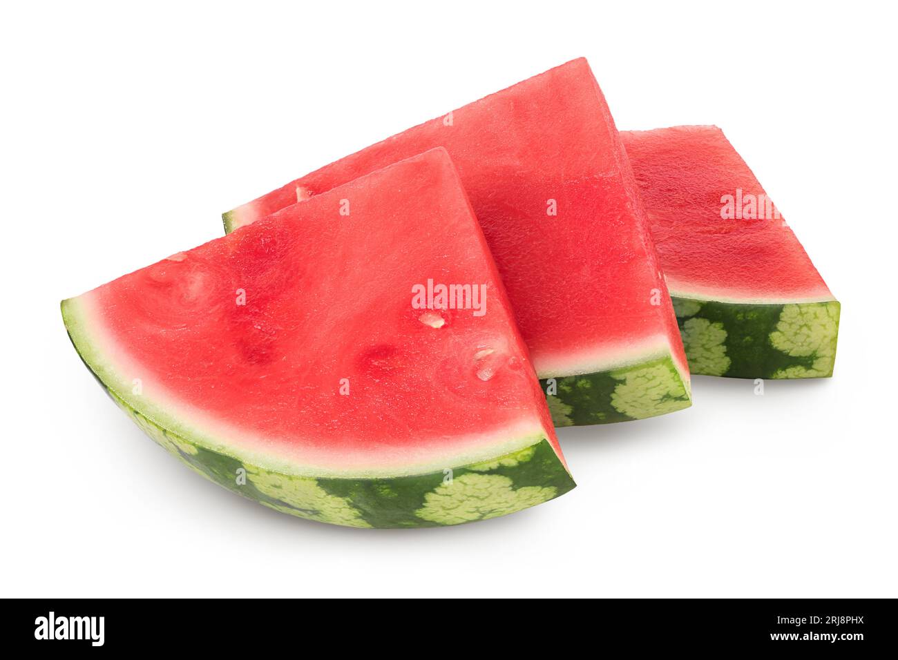 Red seedless watermelon slices isolated on white background with full ...