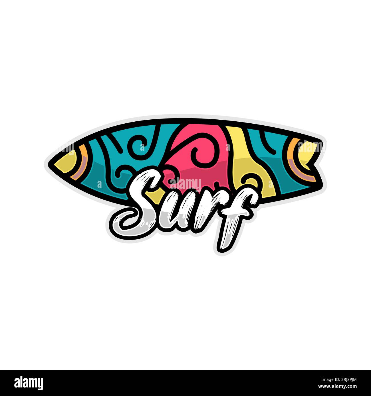 Surf emblem vector template, colorful surfboard with lettering Stock ...