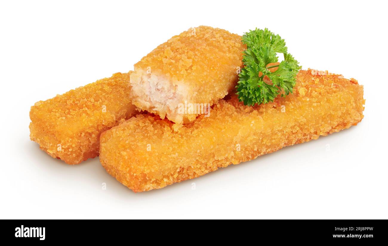 Fish finger or stick with parsley isolated on white background with ...