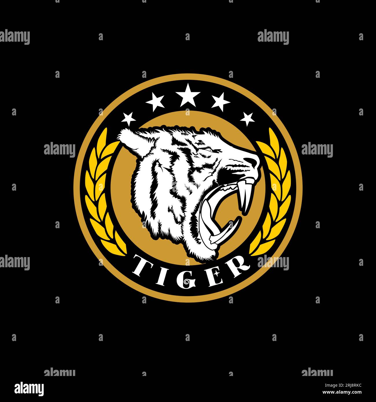 tiger medal logo vector, military symbol lion head with laurel design ...