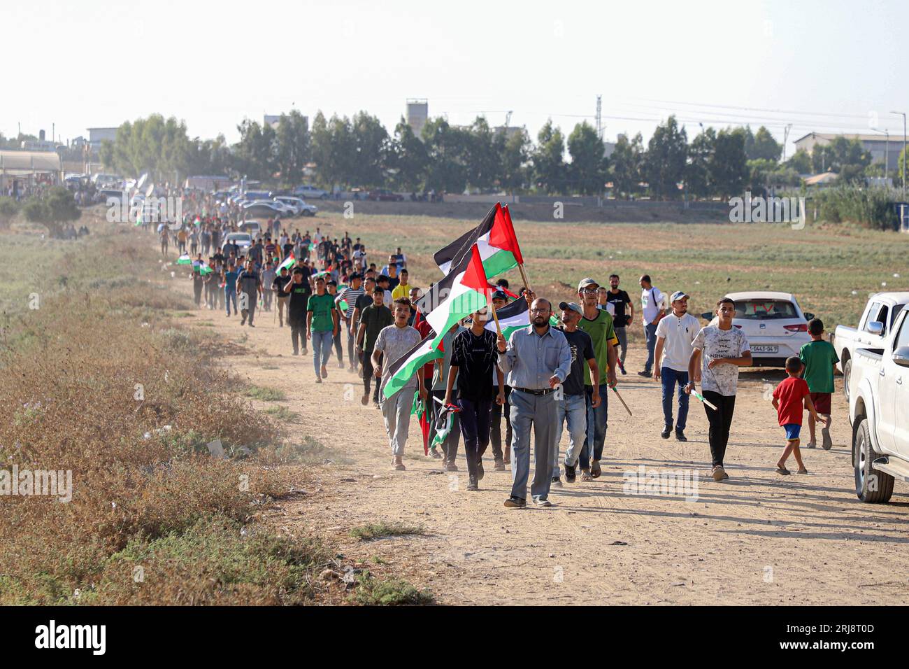 Gaza. 21st Aug, 2023. Palestinians take part in a protest to mark the ...