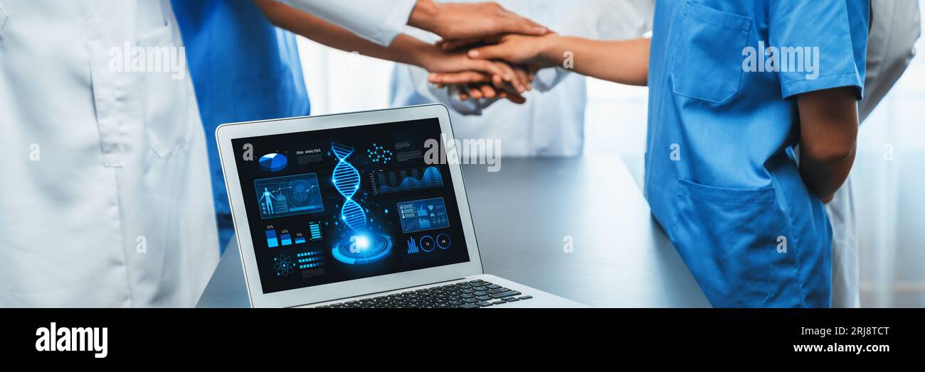 Biotechnology in medical concept shown DNA data analyzer software on ...
