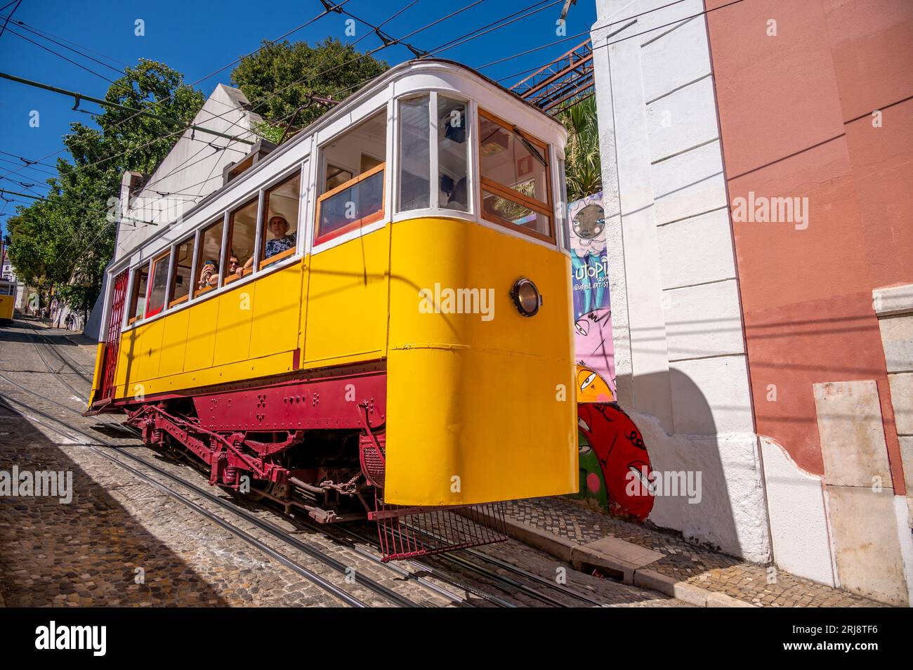 Lisbon, Portugal - July 30, 2023: Funicular tram in Lisbon's old city ...