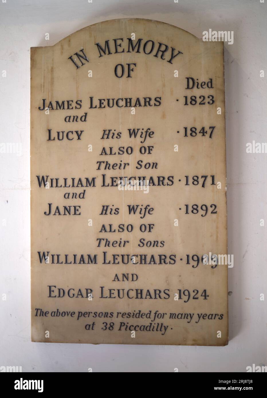 Memorial to James Leuchars in St James Church Piccadilly London England ...