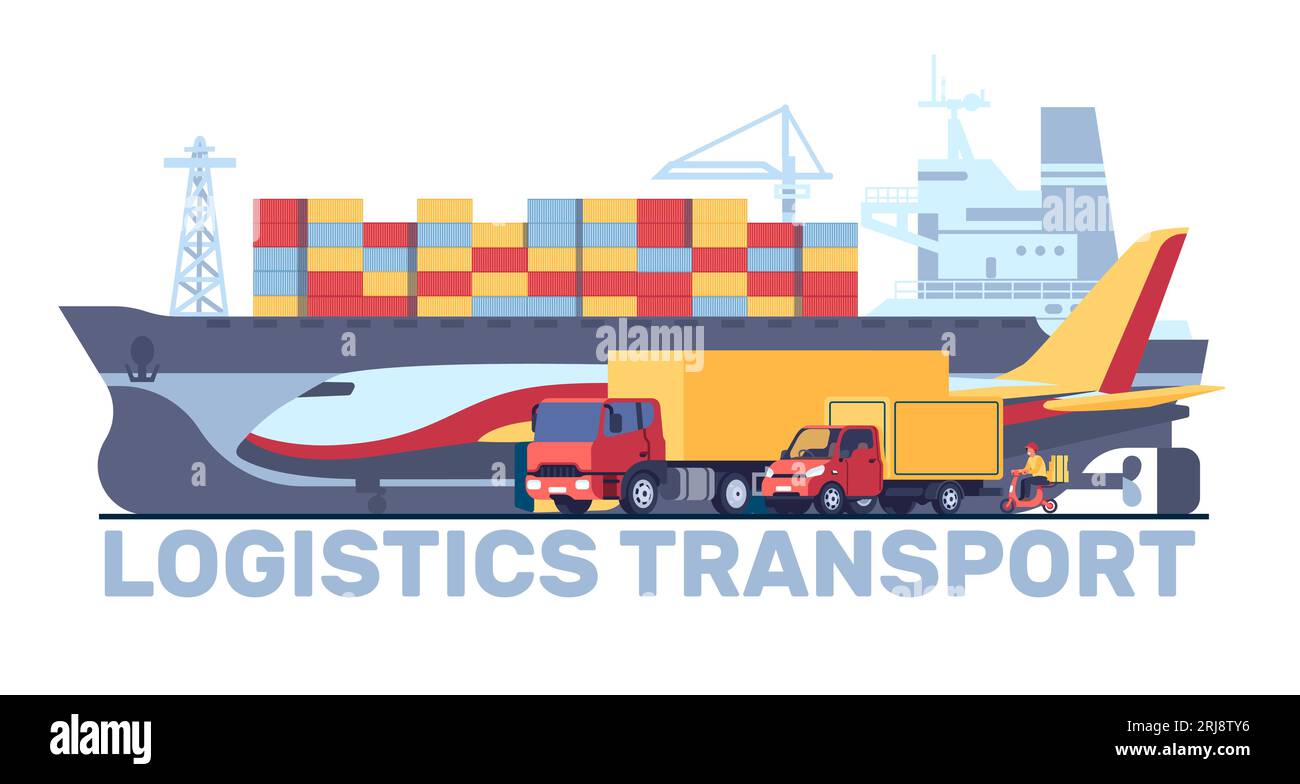Logistics transport by sea, air and road. Metal containers shipment ...