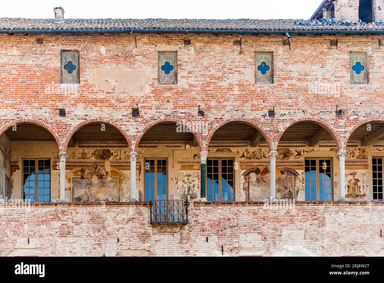 Frescoed loggia of the Medieval castle "Rocca Sanvitale", in the town ...