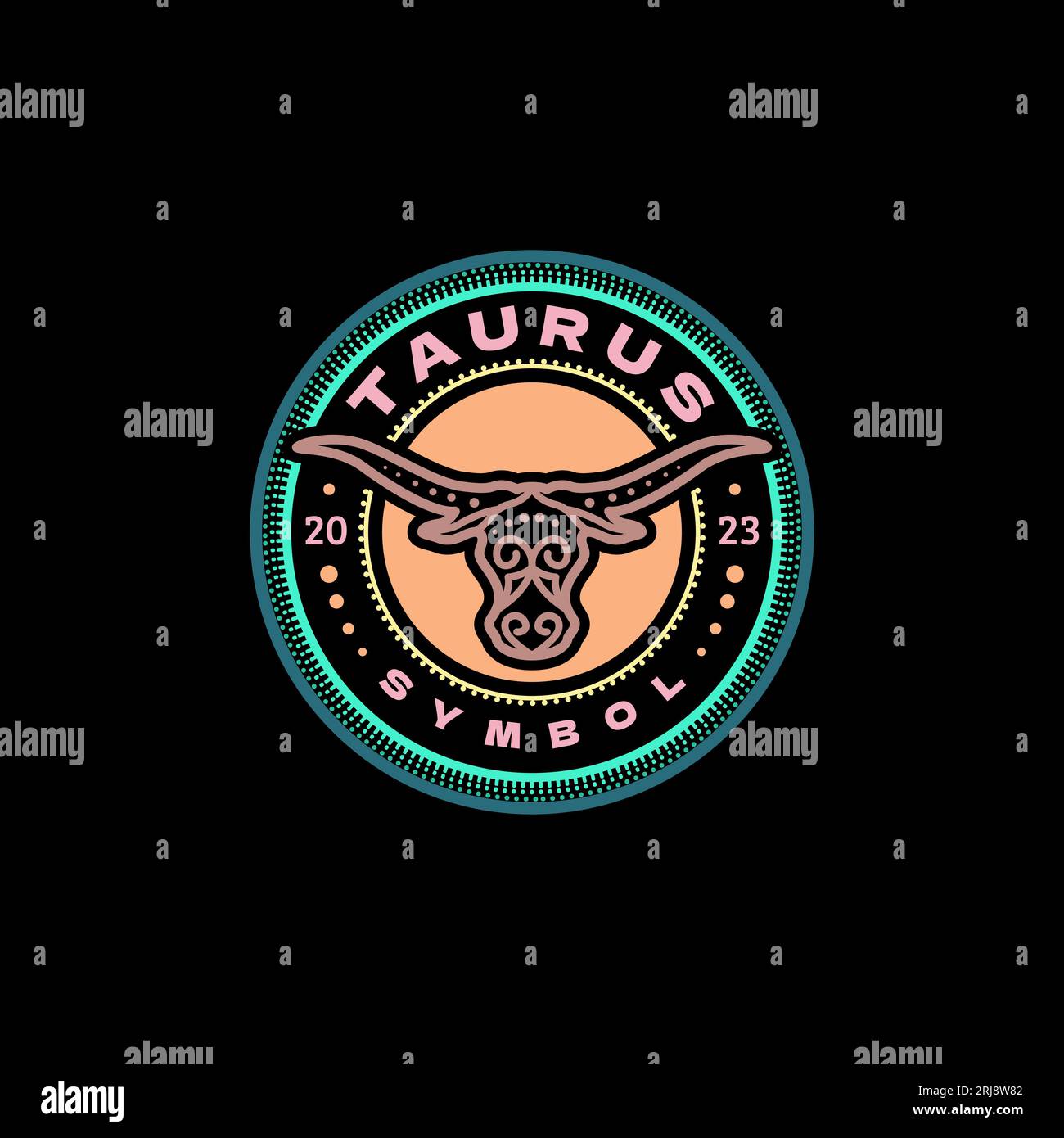 Taurus Zodiac Circle Emblem, Bull Longhorn Head Stamp Decorative Vector ...