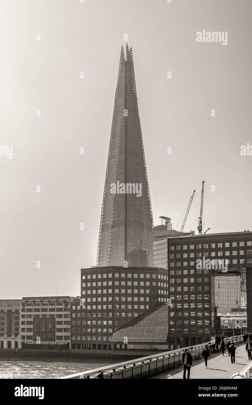 A diverse group of people walking in the rain amidst towering ...