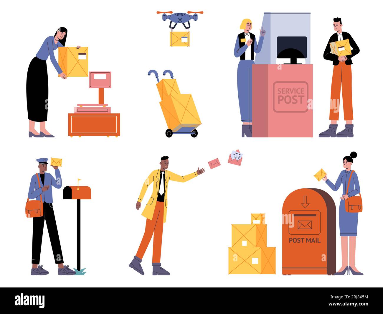 People in post office. Visitors and employees of state service for ...