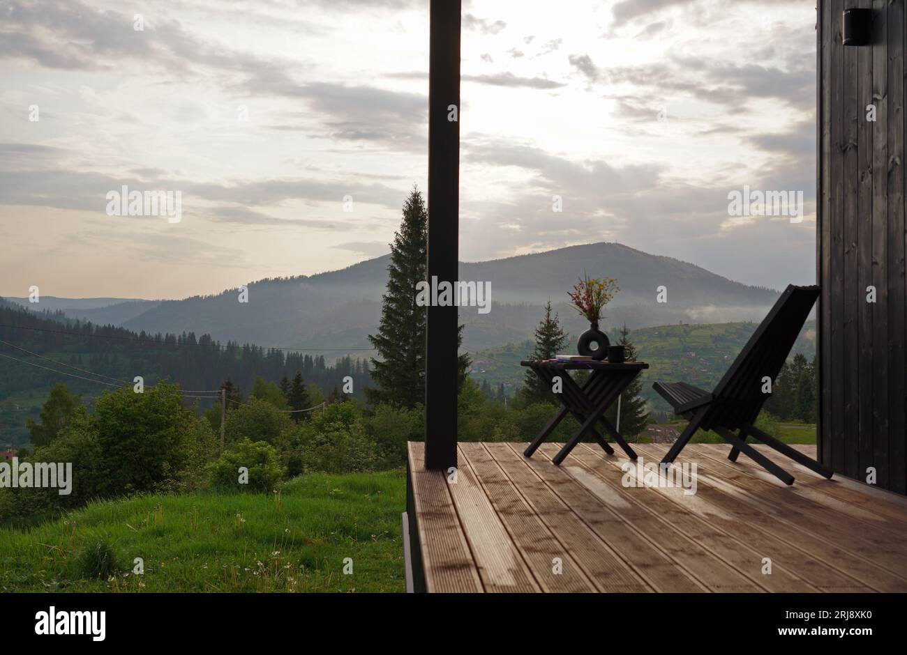 Wooden deck view sunset hi-res stock photography and images - Alamy