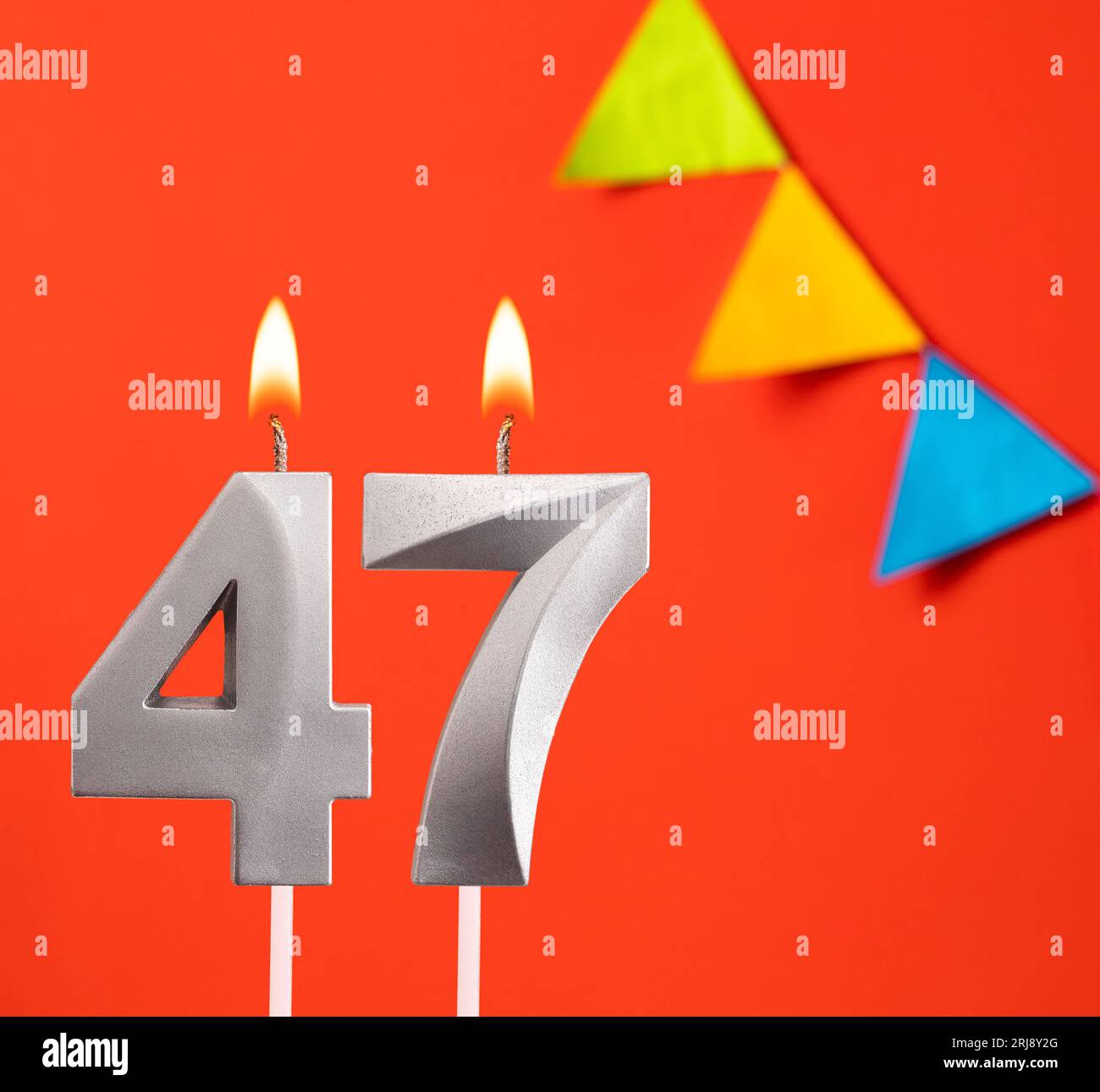 Birthday candle number 47 - Invitation card in orange background Stock ...