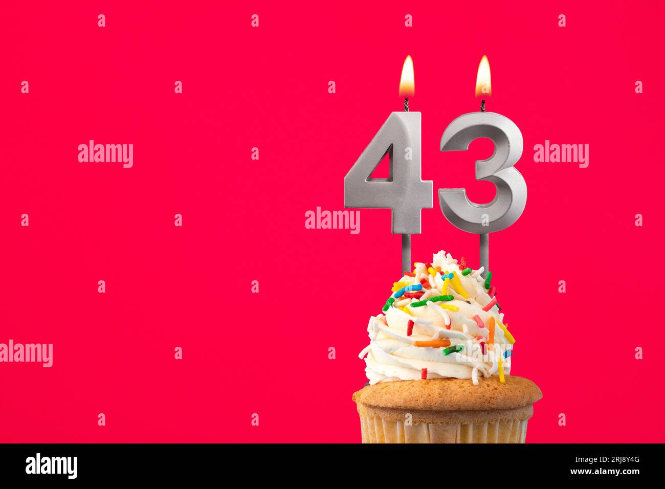Horizontal birthday card with cake - Burning candle number 43 Stock ...