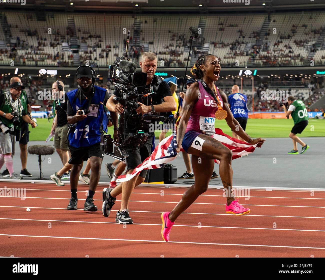 Budapest, Hungary. 21st Aug, 2023. TV camera crew finding it difficult ...