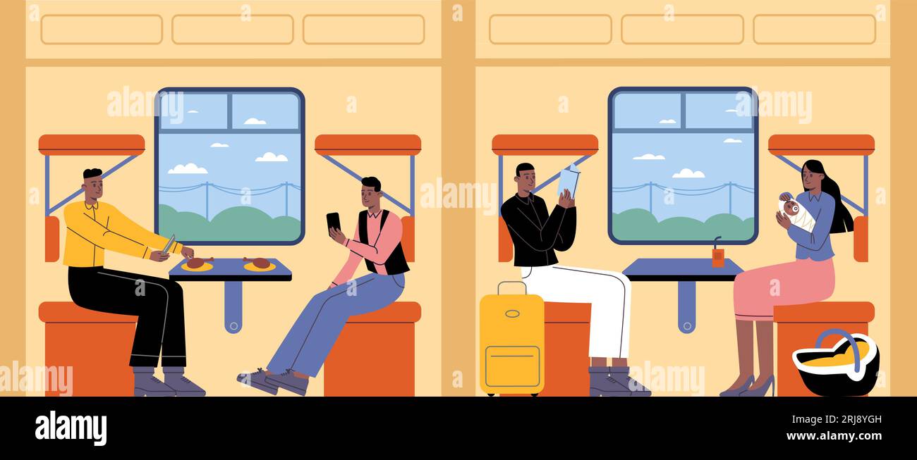 Train passengers eating Stock Vector Images - Alamy