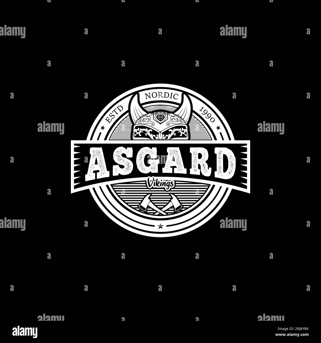 Viking shield helmet protection logo Black and White Stock Photos ...