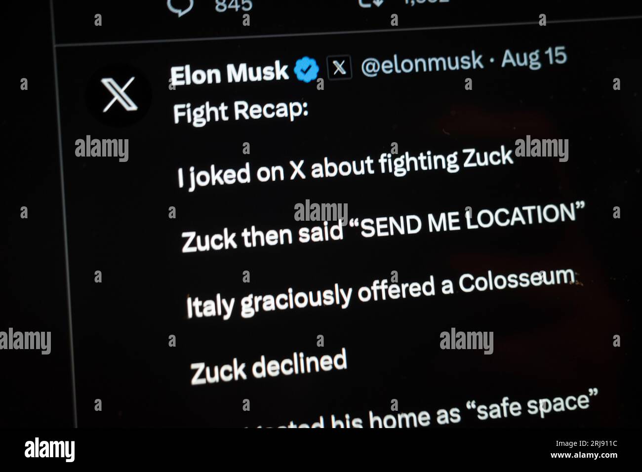 San Francisco, California, USA. 21st Aug, 2023. Elon Musk tweeting ...
