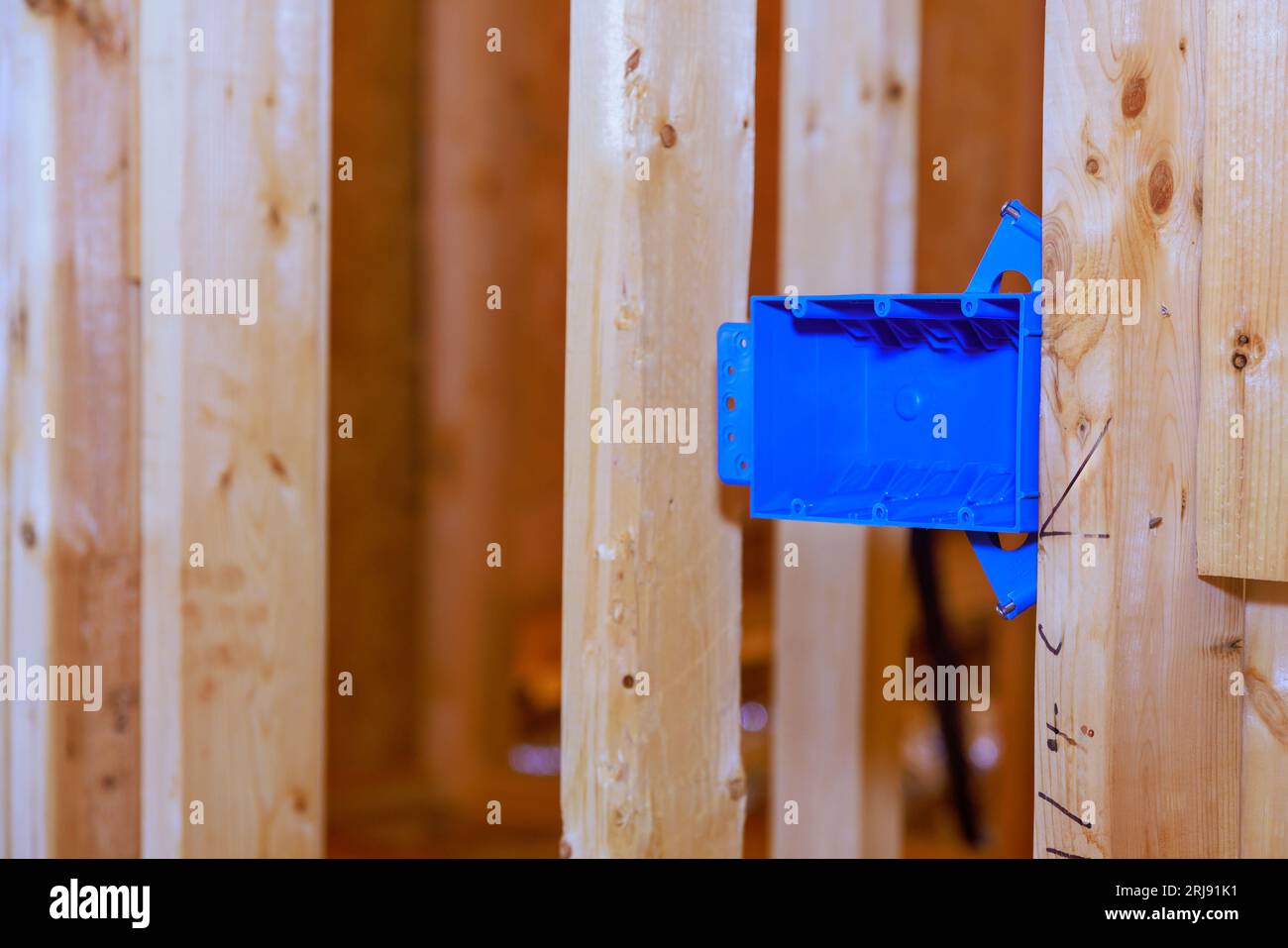 Interior view of electrical box with wiring in new home under ...