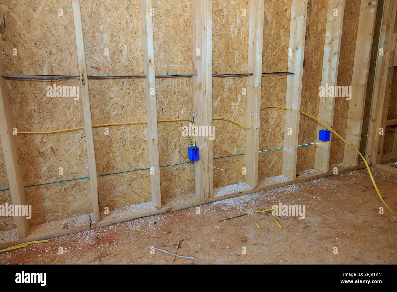 Inside electrical box wiring in new home under construction Stock Photo ...