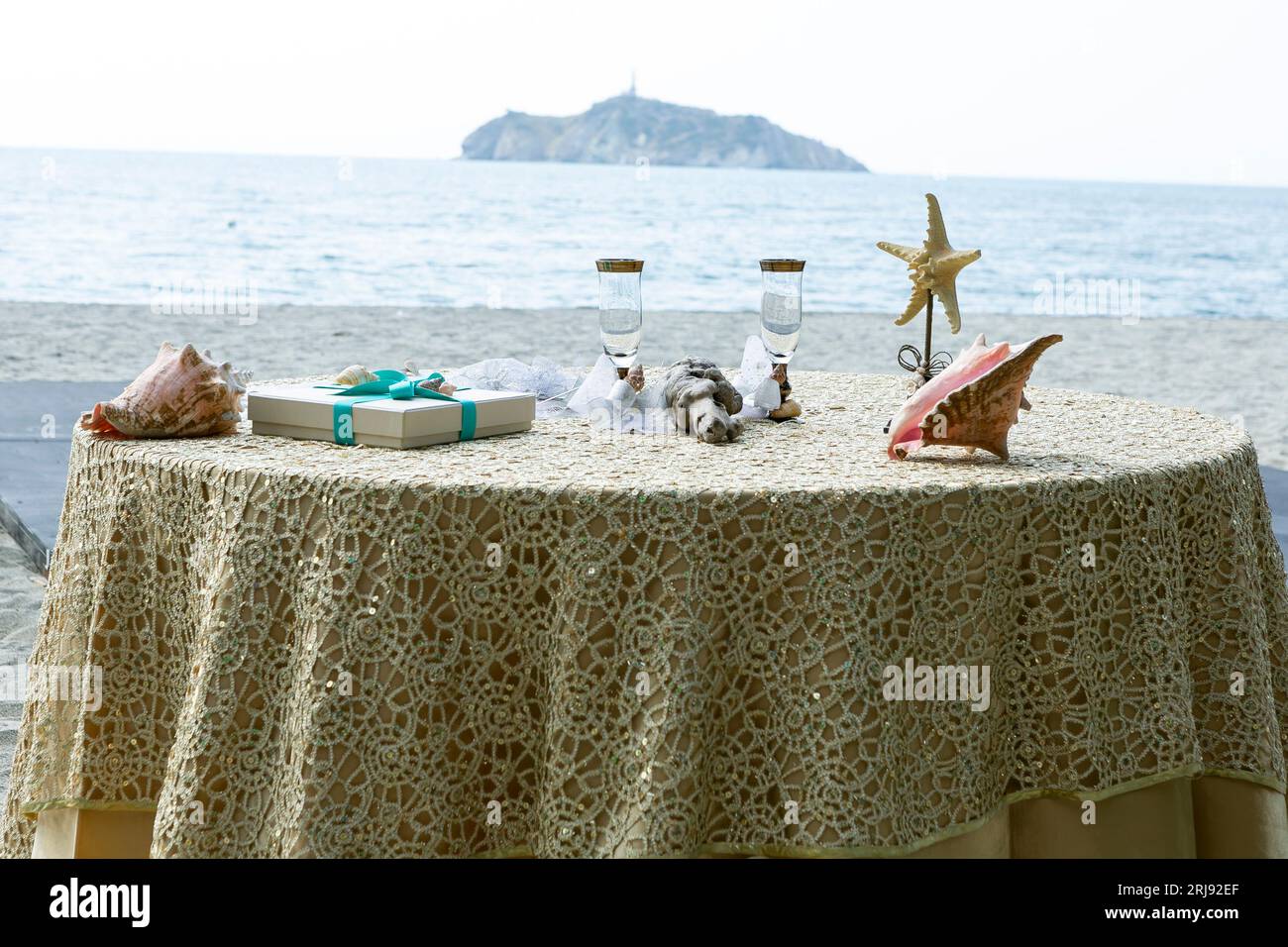 Decorated Tables For Outdoor Reception By The Sea Stock Photo - Alamy