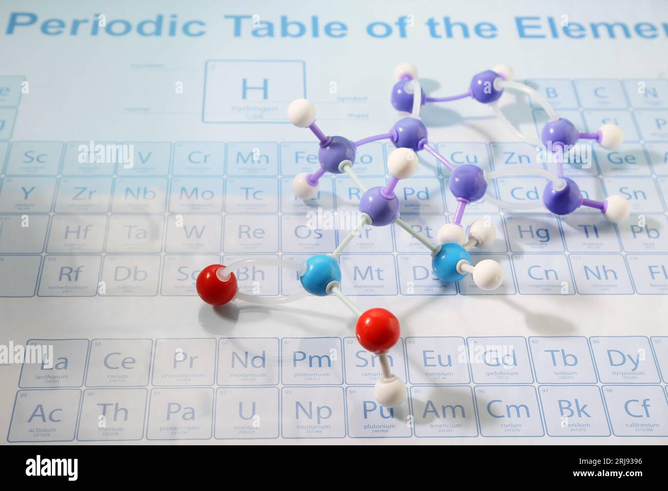 Molecular model on periodic table of chemical elements Stock Photo - Alamy