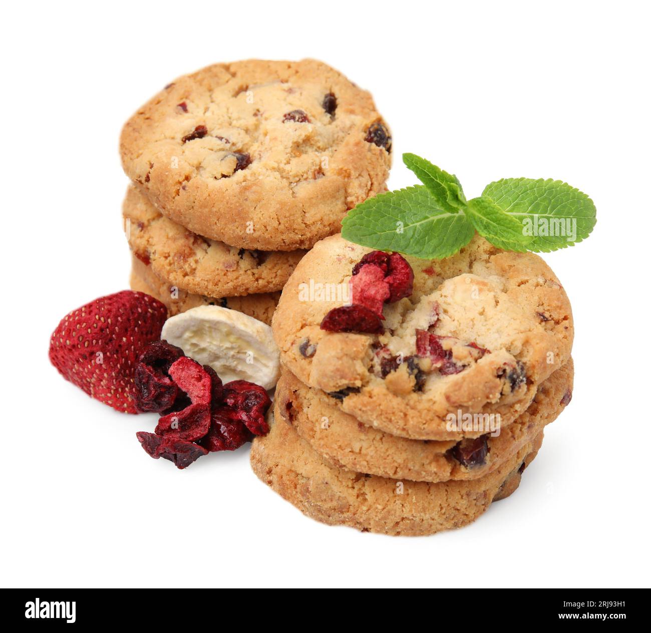 Cookies with freeze dried fruits and mint isolated on white Stock Photo ...