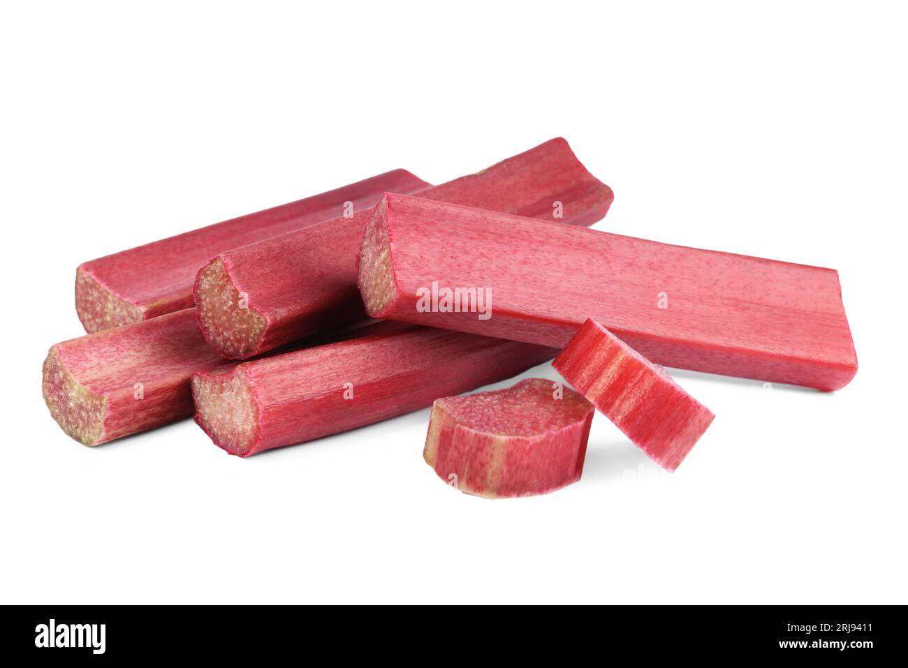 Cut fresh ripe rhubarb isolated on white Stock Photo - Alamy