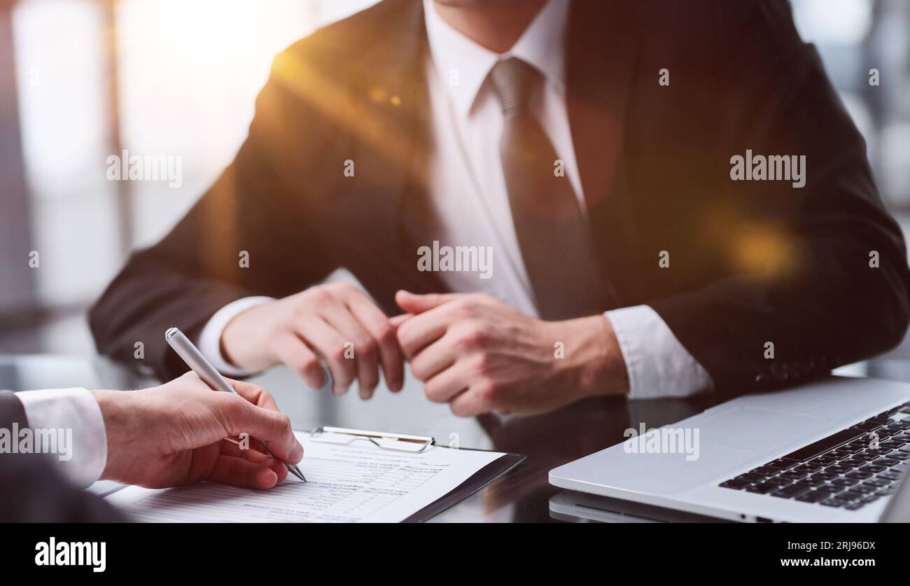 Sales manager giving advice application form document hi-res stock ...