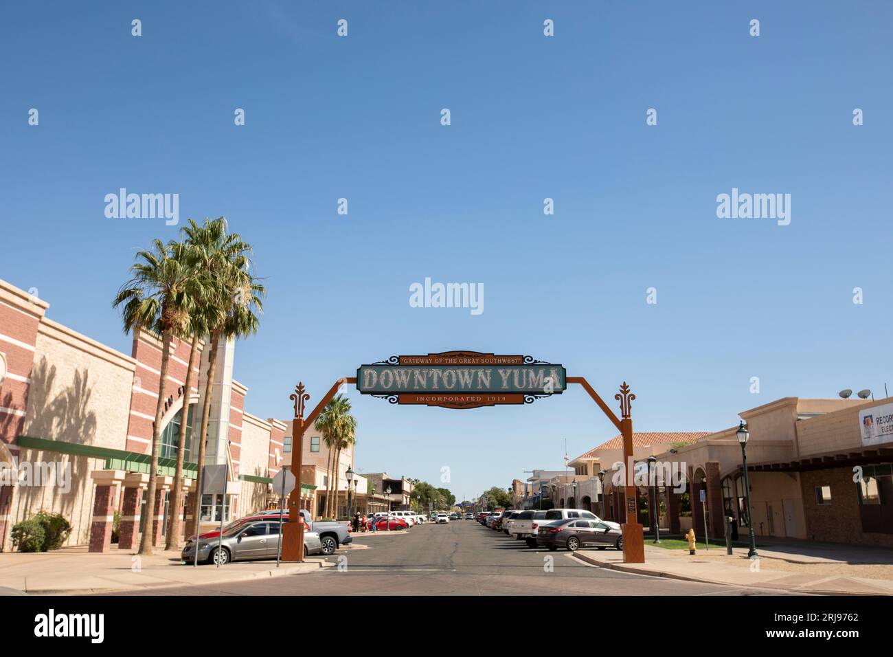 Yuma, Arizona, USA - May 27, 2022: Afternoon sun shines on the historic ...