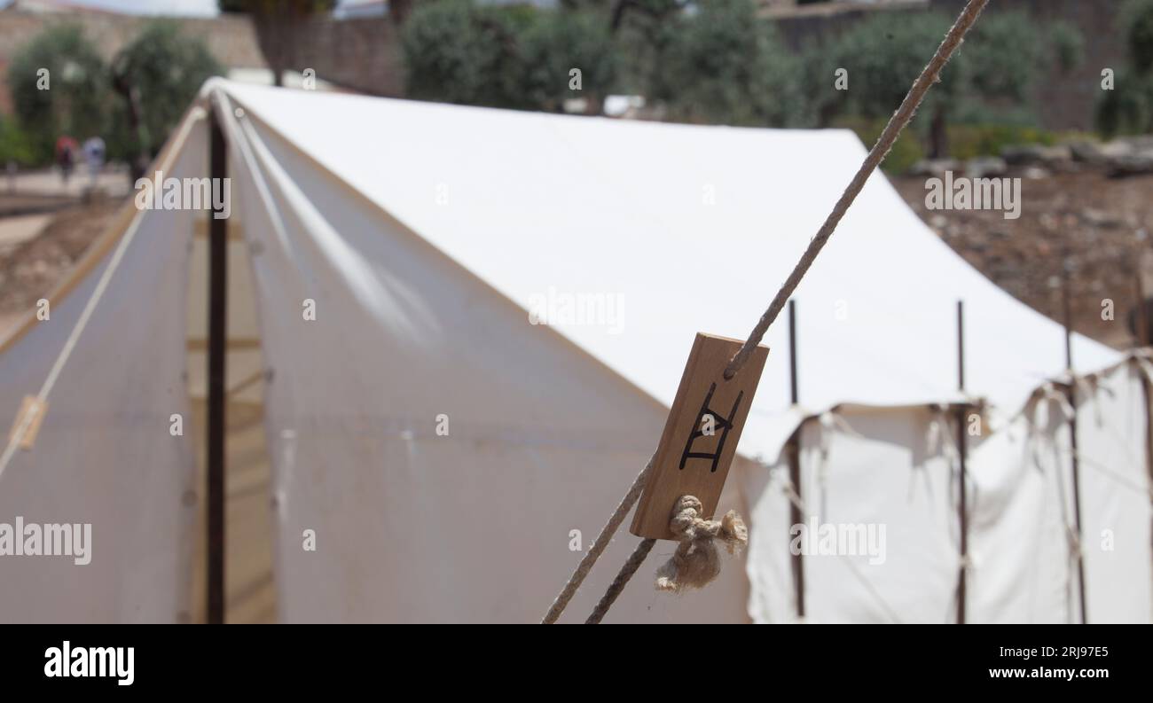 Roman legionary tent or contubernium. Replica of tents used in the ...