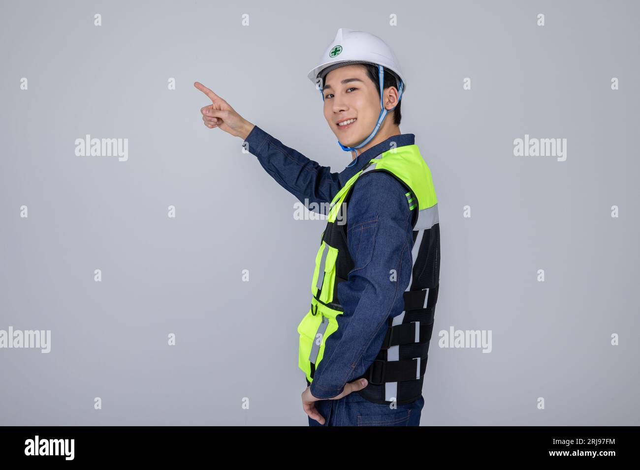 millennials and gen z, korean asian young man, site staff guiding Stock ...