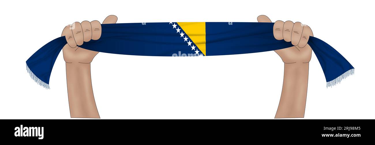 3D illustration. Hand holding flag of Bosnia and Herzegovina on a ...