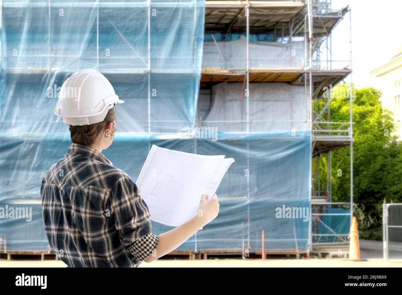 Professional engineer architect worker with blueprints paper at ...