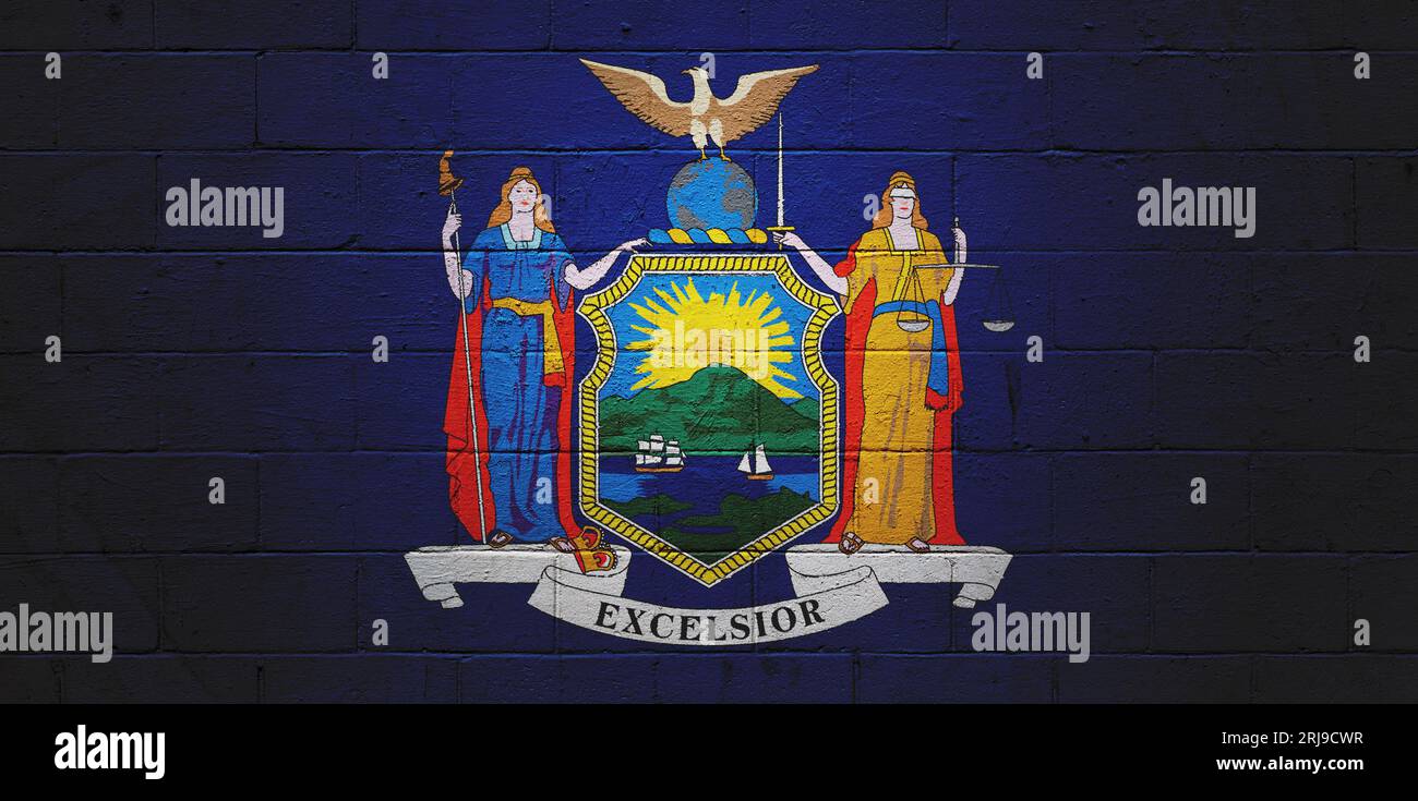 Flag of New York painted on a cinder block wall Stock Photo - Alamy