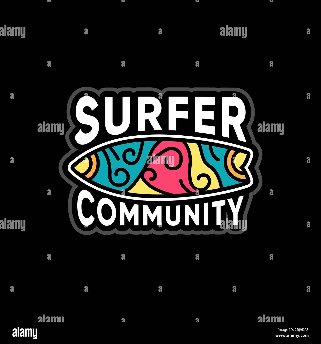 Colorful Surfboard With Simple Ethnic Motif For Surfer Club Logo or ...